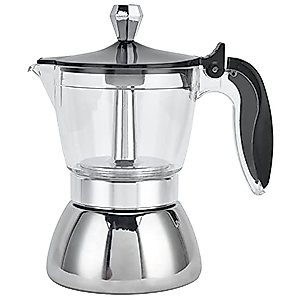 CHICIRIS Stovetop Espresso Maker, Crystal Plastic-Top Stainless Steel Moka Pot 4 Cup, Italian Mocha Coffee Maker, 200ml/6.8oz