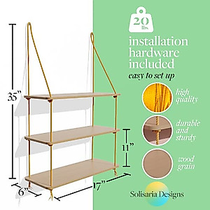 Solisaria Designs Hanging Wall Shelves, 17" Modern Decorative Floating Shelves, Display Organizer for Bedroom, Bathroom, Living Room Corner Shelf, Rustic Wall Decor for Bedroom