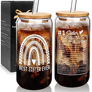 Mason Life Sisters Gifts From Sister, Sister Gifts, Birthday Gifts For Sister, Mothers Day Gifts For Sister, 20OZ Coffee Glass Cup, Gifts for Big Sister