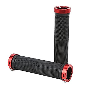 Mountain Bike Handle Bar Cover, Dustproof Bicycle Rubber Handle Bar Grips Aluminum Lock Loop Waterproof for Bike(red)