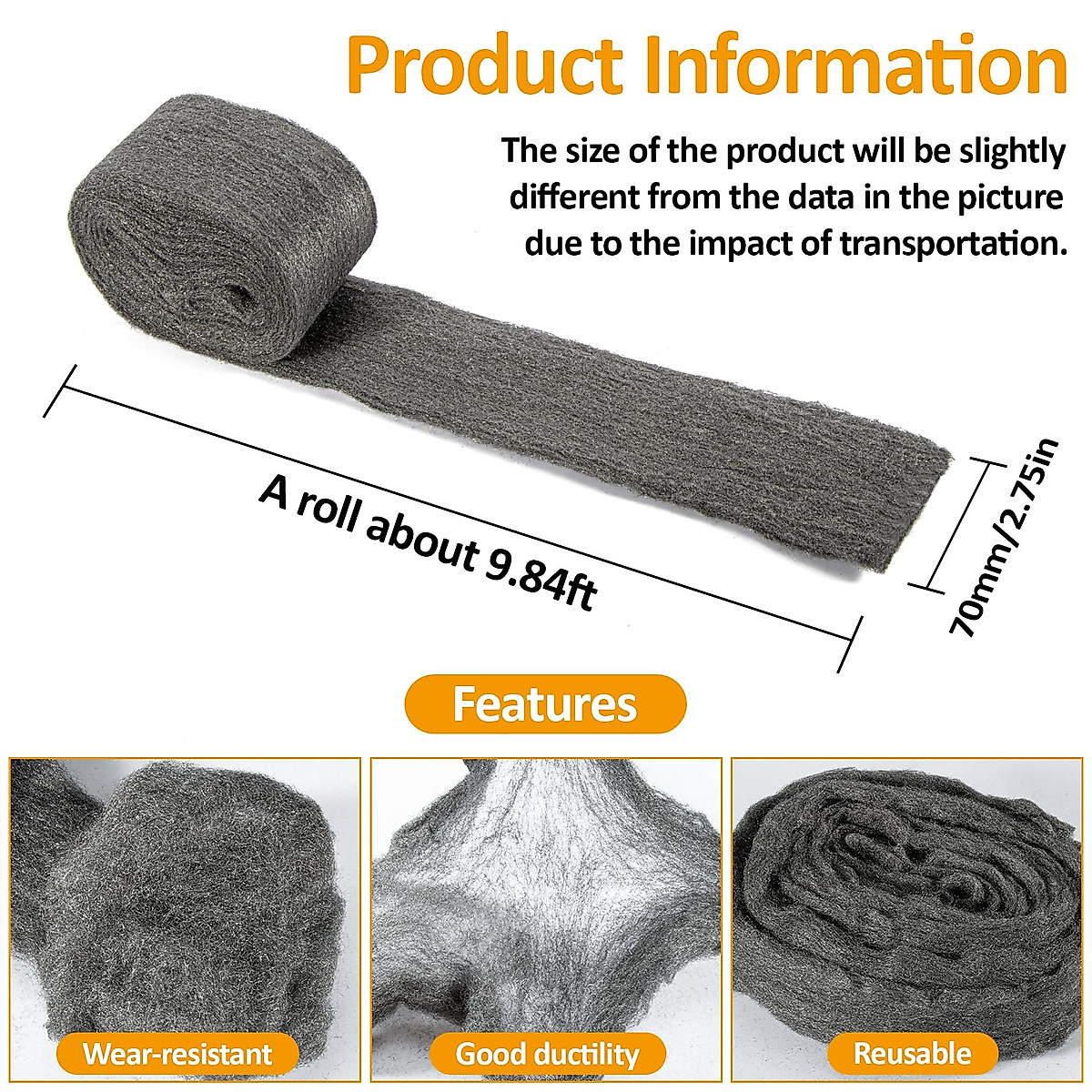 Sukh Steel Wool 0000 10oz(20ft) - 0000 Steel Wool for Glass Fine Steel Wool Pads for Chrome or Wood Polishing Weep Hole Covers for Brick Walls Fill Fabric Metal Fabric Pad Mice Control