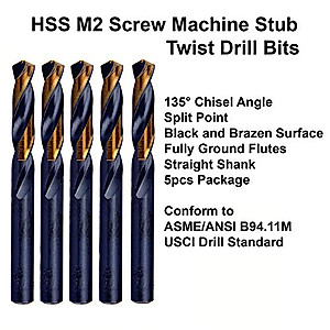 MAXTOOL 3/16" 5pcs Identical Screw Machine Drills HSS M2 Twist Stub Drill Bits Black & Bronze Fully Ground Straight Shank Short Drills; SMF02H10R12P5