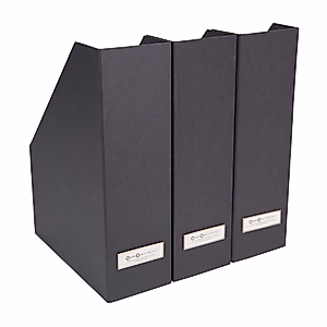 Bigso Viktoria Magazine Organizer | Durable Magazine Holder for Papers, Manuals and More with Metal Label Holder | Magazine File Holder for Office Desks | 4″x9.7″x12.7″ | 3 Pack | Dark Grey