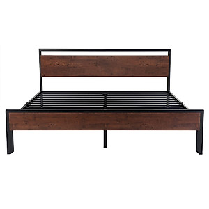 Allewie King Size Platform Bed Frame with Wooden Headboard and Footboard, Heavy Duty 12 Metal Slats Support, No Box Spring Needed, Under-Bed Storage, Non-Slip Without Noise, Mahogany