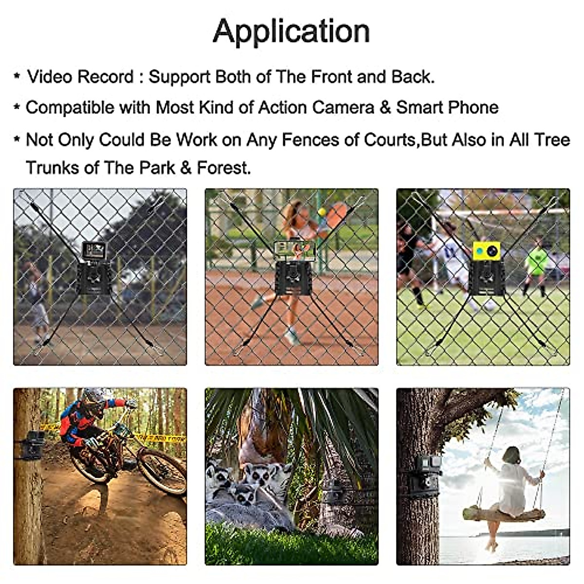 Taisioner Fence Mount Clamp Tree Rope Buckle Compatible with GoPro AKASO DJI Action Camera and Smart Phone Video Record Accessories for Mountain Biking Basketball Baseball Football Tennis Soccer