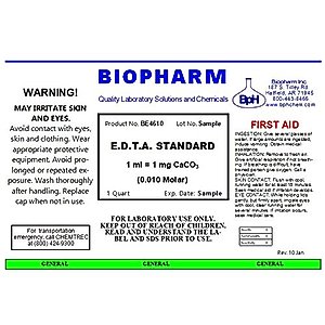 E.D.T.A. Standard 0.010 Molar (1 mL = 1 mg CaCO3) (1 Quart) Bottle | Biopharm | Ethylene Diamine Tetra-Acetic Acid | for Hardness Titration