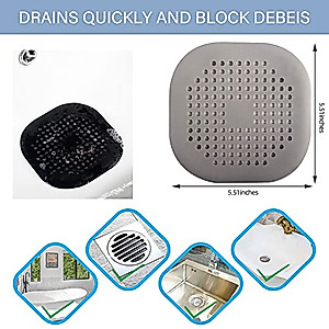 2 Pack Drain Hair Catcher-Durable Silicone Shower Drain Cover Hair Catcher,Hair Catcher with Suction Cups,Can Be Used in Kitchen,Shower,Tub,Washing Machine (Grey+Black)