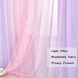 Ombre Sheer Curtains 63 Inch Length Purple Pink Sheer Curtains Two-Tone Gradient and Decorative Rod Pocket Window Curtains Panels for Parlor for Bedroom Girls Room Kids Babies Nursery 52 x 63 Inch