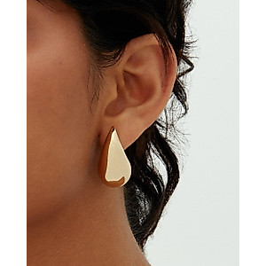 PAVOI 14K Gold Plated 925 Sterling Silver Post Teardrop Chunky Hoop Earrings | Lightweight Drop Yellow Earrings for Women | 31mm Designer Dupe Earrings