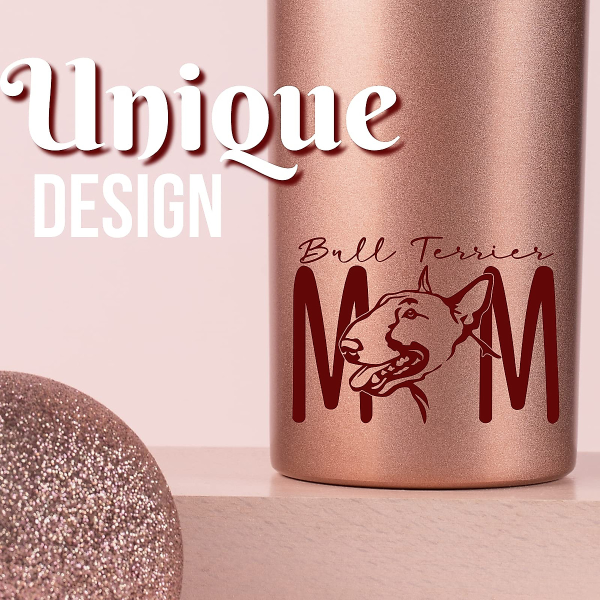 Onebttl Dog Mom Gifts, Dog Lover Gifts for Women, Best Dog Mom Ever, 20 oz Rose Gold Insulated Tumbler - Bull Terrier Mom