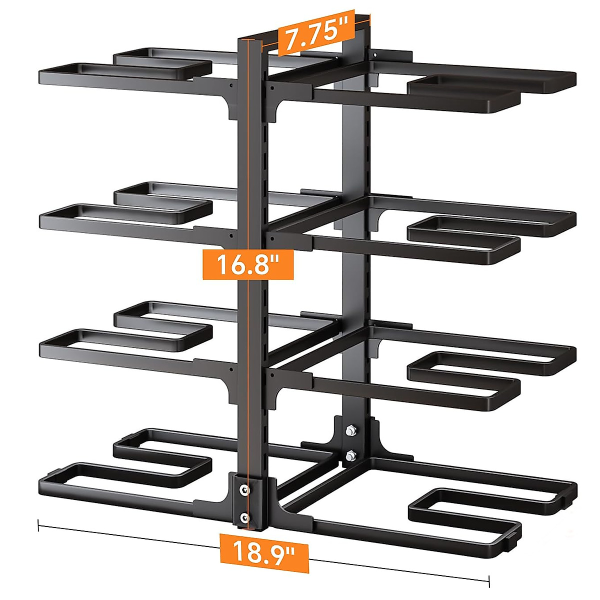 Pots and Pans Organizer, 8 Tier Pan Organizer Rack for Cabinet,Heavy Duty Pot and Pan Organizer for Under Cabinet, Adjustable Pan Lid Holder for Kitchen Pantry to Store Dutch Ovens, Cast-Iron Pans
