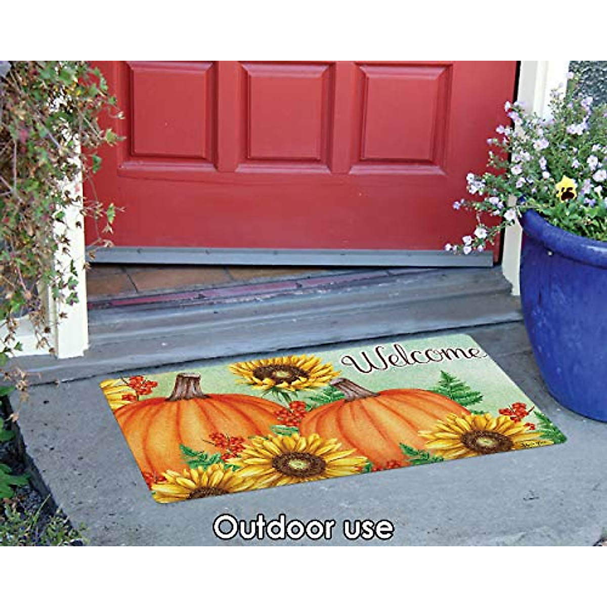 Toland Home Garden 800496 Welcome Sunflowers Fall Door Mat 18x30 Inch Pumpkin Outdoor Doormat for Entryway Indoor Entrance