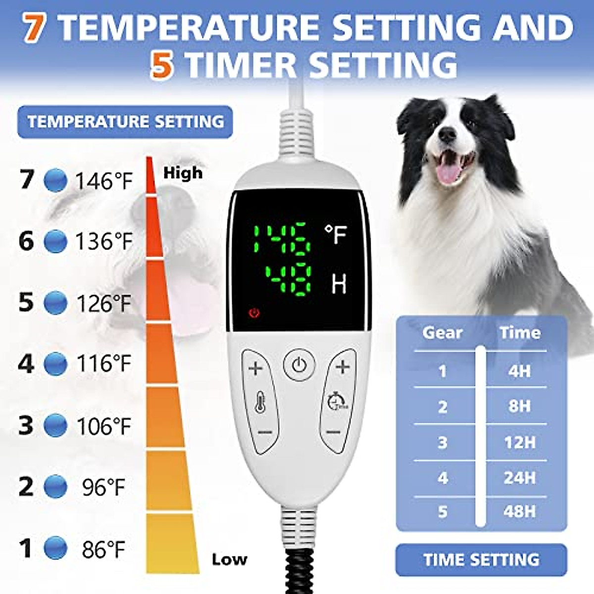 Wall Essential Pet Heating Pad for Cat Dog Electric Heated Pad Pet Warming Bed Mat with Timer Adjustable Temperature Electric Pet Heated Bed Mat with Cover
