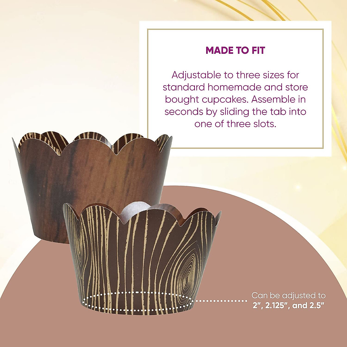 Wood Grain Cupcake Wrapper, Woodland Wood Themed - Wild One Birthday Decoration, Nature Cupcake Party Decor Supplies for Baby Shower, Brunch, Wedding, Dessert Skirtz-Confetti Couture (36)