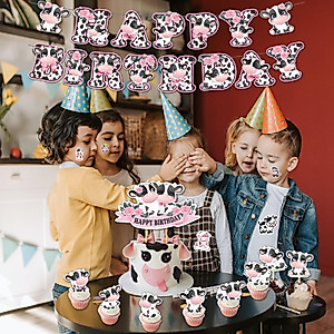 BenTin 93Pcs Cow Birthday Party Decoration, Cow Print Party Supplies, Farm Animal Happy Birthday Party Supplies, Include Cow Print Banner, Cake Topper, Balloons, Sticker, Table Cloth, For Cow Theme