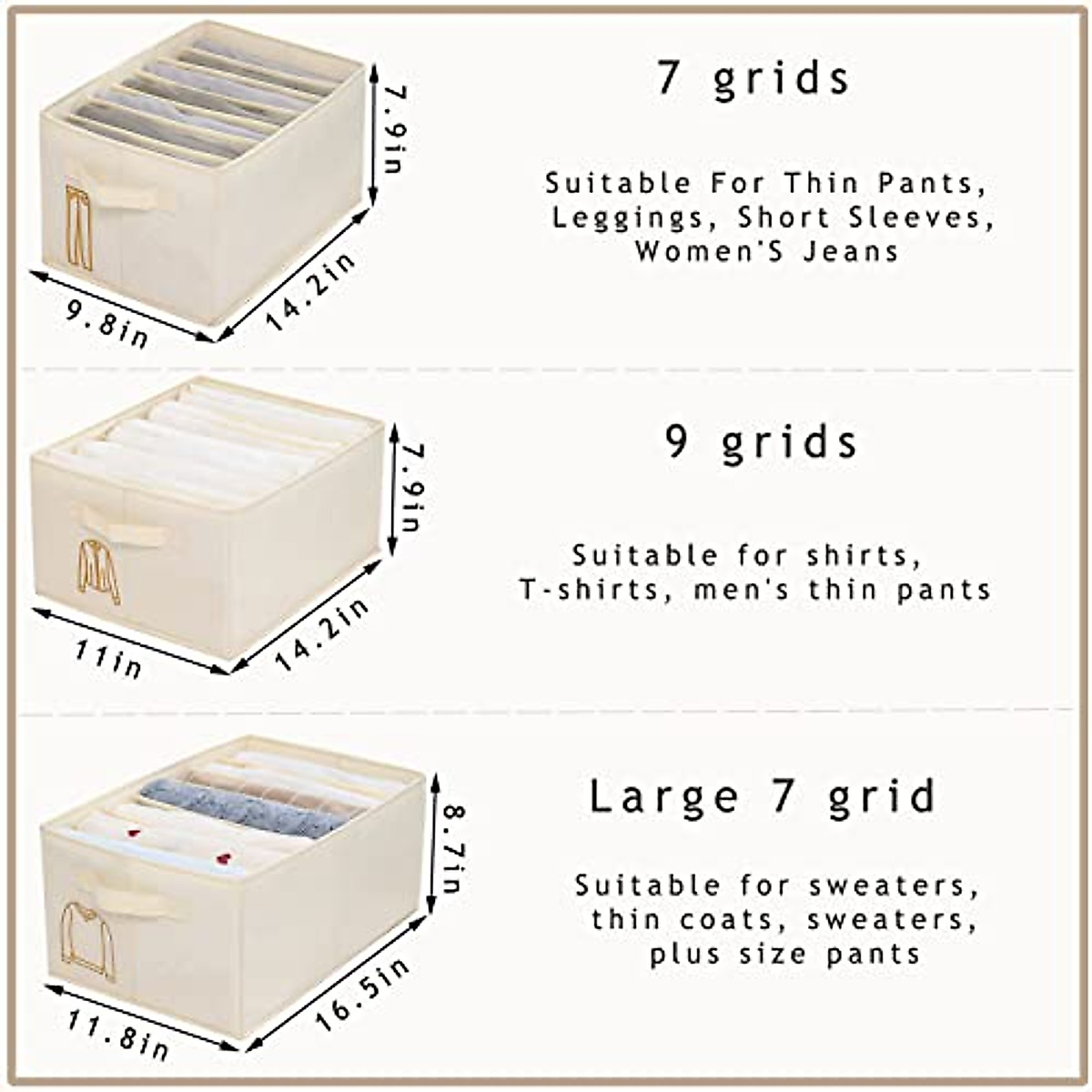 LVQING Clothes Drawer Organizers，Wardrobe Clothes Organizer Wardrobe Boxes with X-Large Compartments Clothes Organizer for Closet with Support Board Sturdy and Stackable Bins for Wardrobe