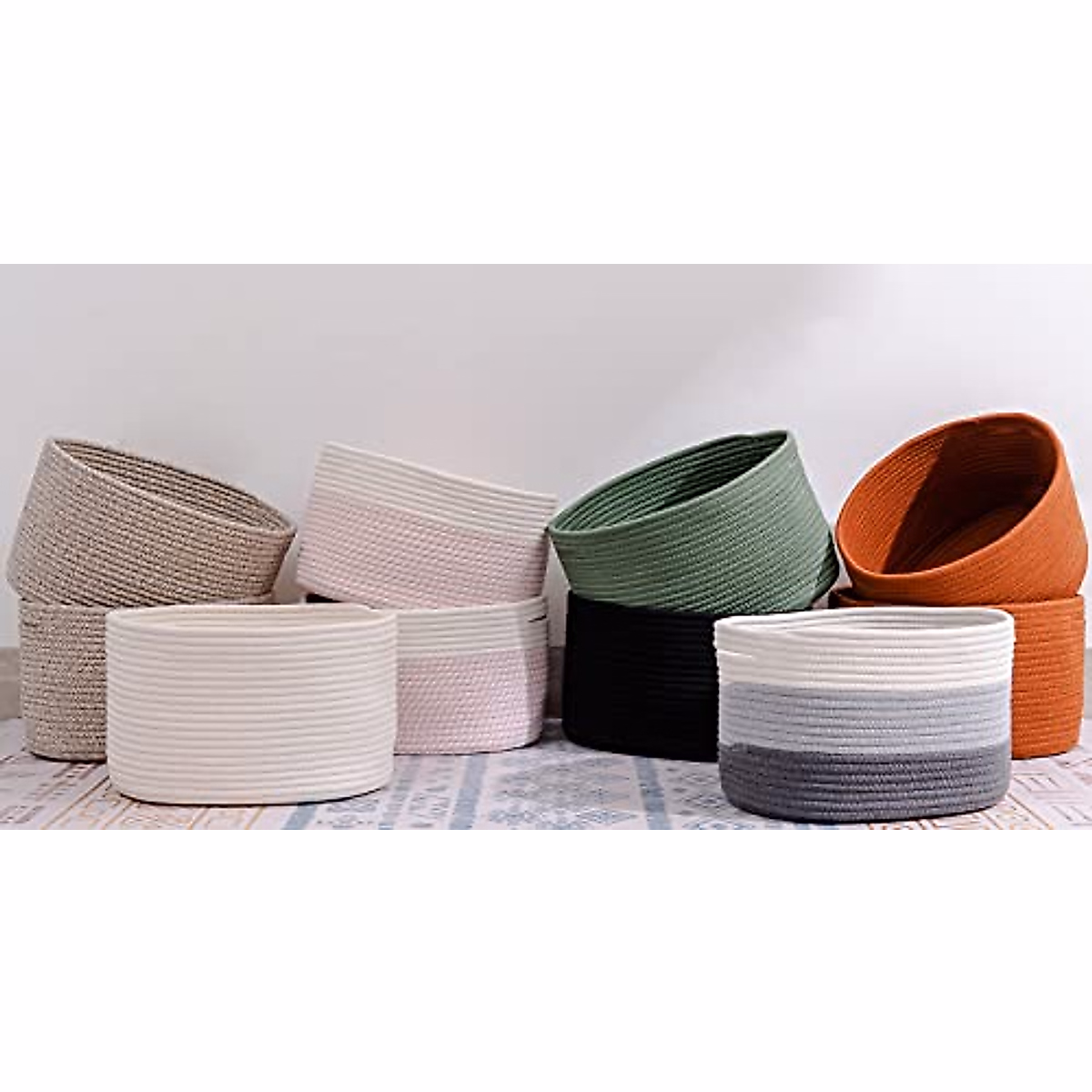 CubesLand Cube Shelf Closet Storage Baskets Bins Set 3,Woven Basket for Organizing/Storage,Long-lasting &Skin-friendly Toy Storage Basket Bin,Stylish Room Decor Basket,Off White Cotton Rope Basket