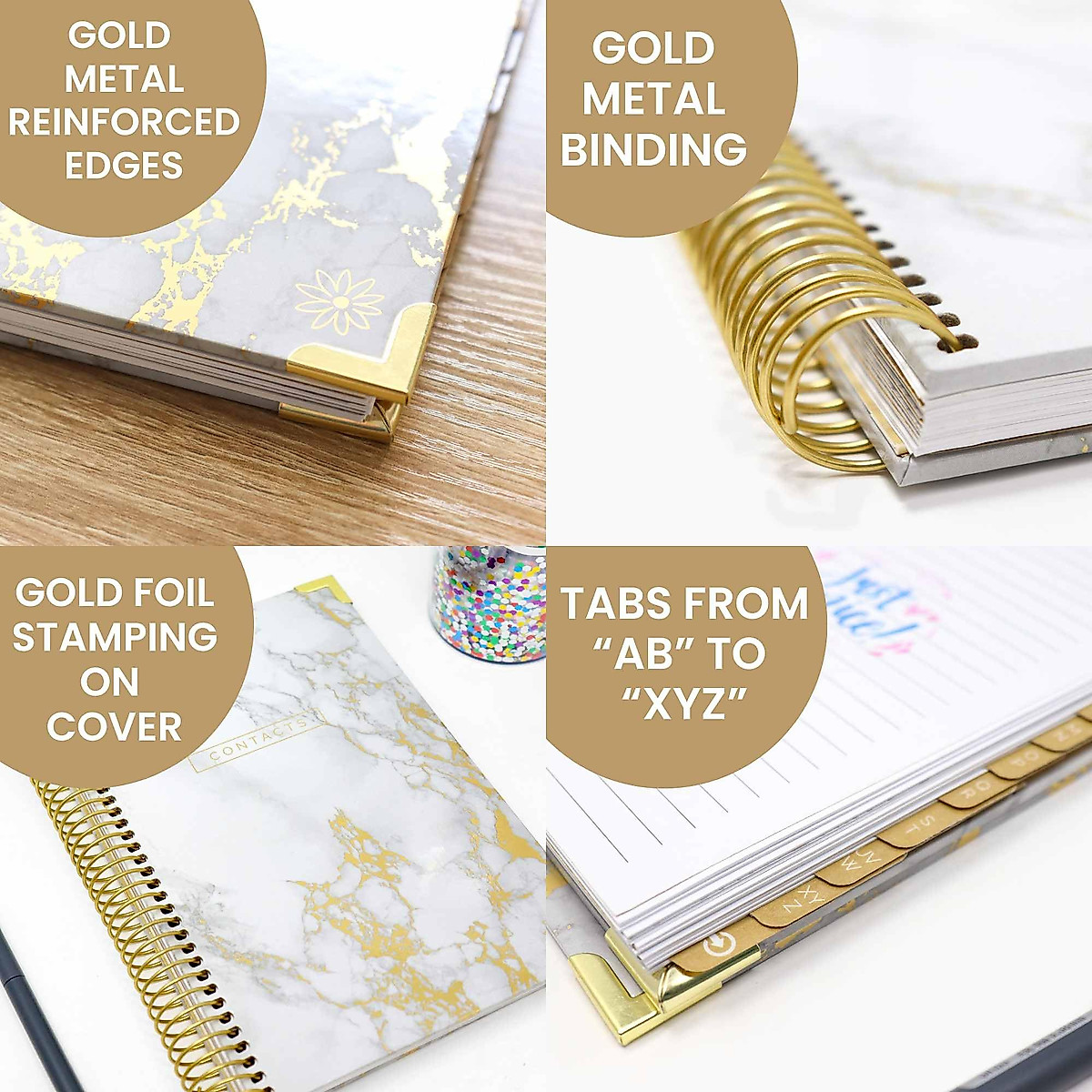 bloom daily planners New Address Book with Alphabetical Tabs - Hardcover Contact Book & Password Book Organizer for Addresses, Phone Numbers, Birthdays & Anniversaries (6” x 8.25”) - Marble