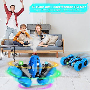 SUPIREO RC Cars, 2.4GHz Fast Stunt RC Car, 4WD Double Sided 360° Rotating RC Trucks with Headlights, High Speed Off Road Stunt Truck, Cool Spray Patterns, Remote Control Cars Toy for Boys Girls