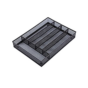 titivate Kitchen Cutlery Tray, Silverware Tray for Drawer with 5 Compartments Storage, Utensil Drawer Organizer Mesh Flatware Silverware Holder for Forks/Knives/Spoons (Silver)