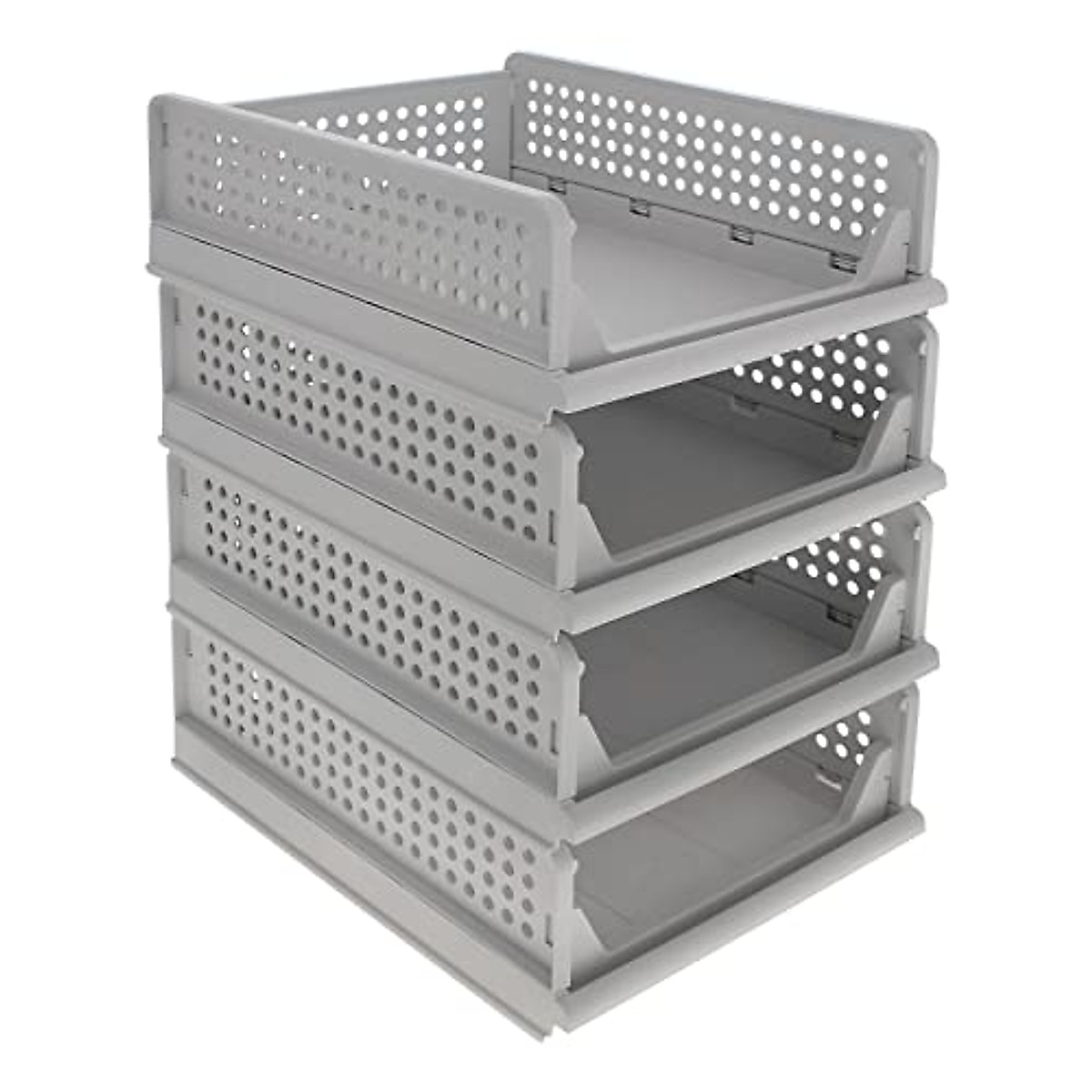 Creekview Home Emporium Stacking Drawer Organizer - 4pc Gray Plastic Stackable Drawers - Front Opening Storage Bins