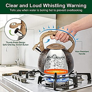 Greenual Tea Kettle, 3.2 Quart Loud Whistling Tea Kettle Stovetop, Food Grade Stainless Steel Teapot for Stovetop, Anti-Rust Tea Pot with Cool Touch Ergonomic Handle(Black Gold)