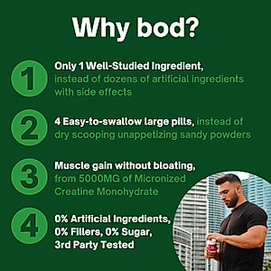 Goba Tea BOD Creatine Monohydrate Pills for Muscle Support, Vegan Pre or Post-Workout Creatine Capsules for Women and Men, 5g Micronized & Instantized Creatine per Serving, 45 Servings, 180 Capsules