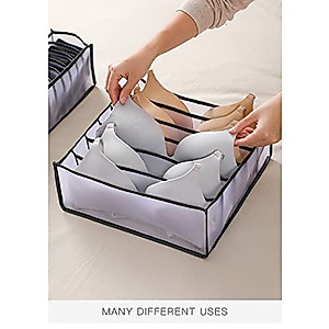 JOSEFA 3 PCS UNDERWEAR STORAGE ORGANIZER. Bra, Panties, Leggings Foldable Type Mesh Nylon Drawer or Closet. Convenient Save Space Storage Box Folding for Drawers (6/7/11 Grid, Gray).