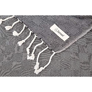 Bersuse 100% Cotton Milas XL Throw Blanket Turkish Towel - 60x90 Inches, Black
