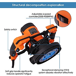 BOYIKSH Concrete Grinder, GJ1251, 5" Low-Vibration Concrete Surfacing Renovation Sander with Dust Extraction Tube, Edging Capacity, 1800W 120V 60Hz