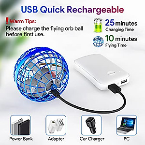 Flying Orb Ball Toy 2023 Upgraded, Hover Orb Ball with Lights, Hand Controlled Flying Spinner Mini Drone Ball, Magic Boomerang Ball Drone, Cool Toys Birthday Gift for Kids Adults Indoor Outdoor (Blue)
