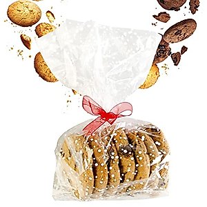 StarPack Premium Cellophane Treat Bags - Beautiful Cookie Bags with Stylish Straps - Cellophane Bags to Preserve Treats' Freshness - Transparent Treat Bags with Ties - 20 Cellophane Bags (Regular Size)