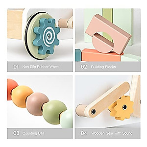 ROBOTIME Wooden Baby Push Walker Toy with Blocks,Baby Learning Walker Toddler Push Toys for 1 2 3 Yr Old, Toddler Activity Walker for Small Girls Boys 10 Month +