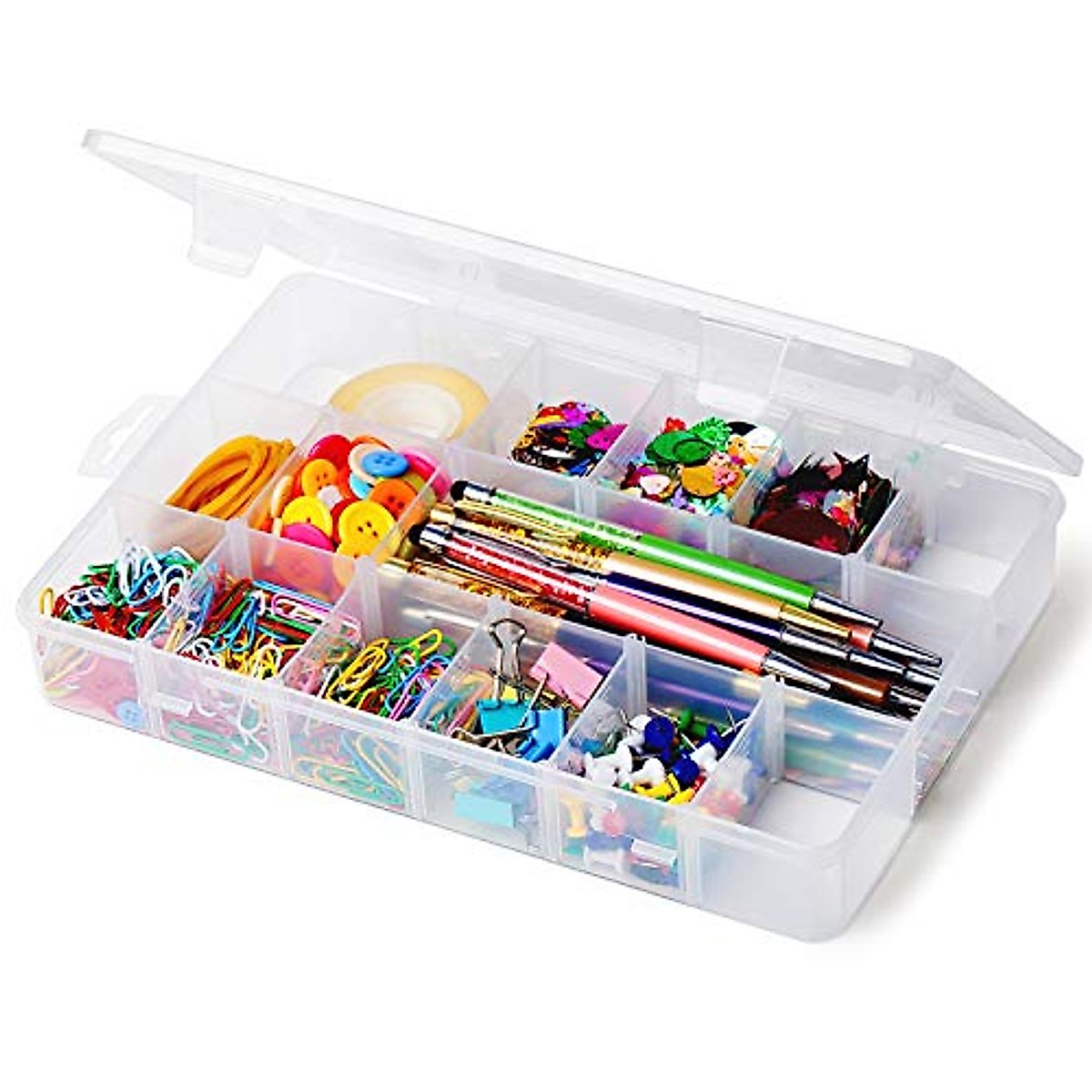 iBune 18 Grids Large Plastic Compartment Container, Bead Storage Organizer Box Case with Adjustable Removable Dividers for Jewelry Craft Tackles Tools, Size 11.7 x 7.7 x 1.7 in, White