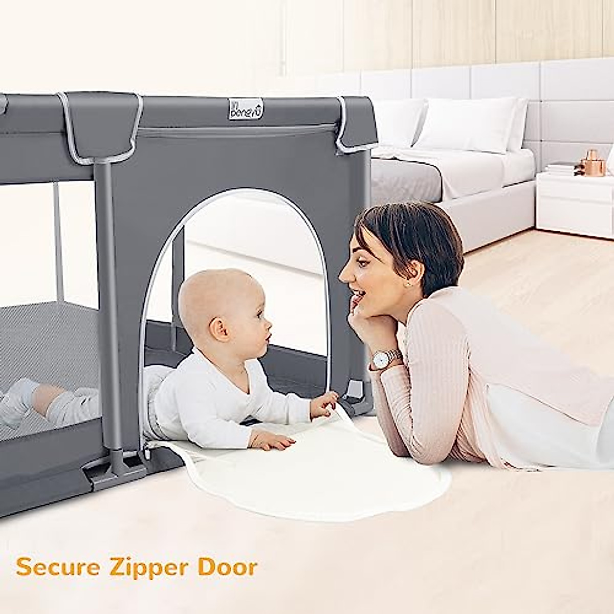 Baby Playpen for Babies and Toddlers with Mat, 50x50 inch Large Baby Playard No Gaps for Indoor & Outdoor, Playpen with Bag, with Playmat, Anti-Slip Base, Li'l Pengyu