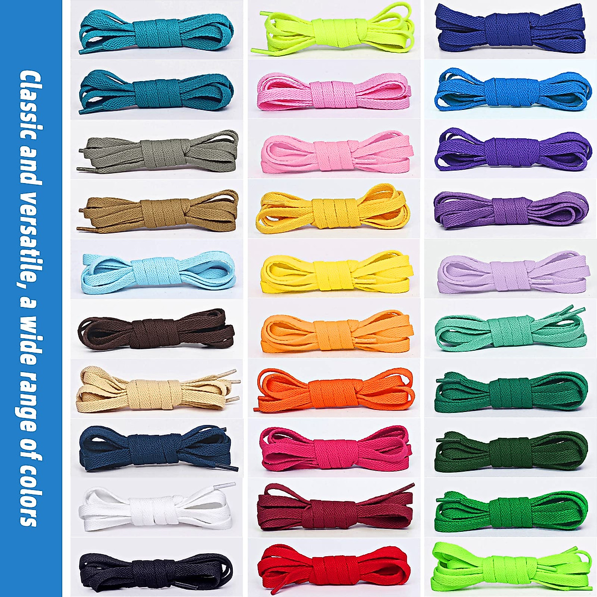 ISUSSER 30 Pairs Flat Colored Shoe Laces, 31" 40" 47" 54" Athletic Shoelaces 30 Colors Shoe Strings for Sneakers Boots Skate Shoes Sport Shoes