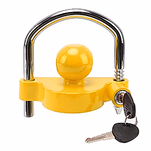 METOWARE Trailer Coupler Lock Universal Adjustable Heavy-Duty Steel Trailer Hitch Lock, Anti Theft Trailer Ball Lock Towing Lock for Towing Trailer Security Fits 1-7/8",2”, 2-5/16" Coupler Yellow