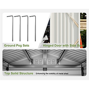 VanAcc 6.5x9x7 FT Outdoor Storage Shed with Shutter Design, Metal Garden Shed with Lockable Doors and Vents, Tool Storage Shed for Backyard, Patio, Lawn, White & Charcoal Gray