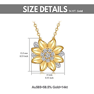 SISGEM 14K Real Gold Sunflower Necklace for Women, You Are My Sunshine Gold Moissanite Sunflower Pendant Anniversary Mother's Day Gift Jewelry for Her, Mom, Wife 16-18 inch