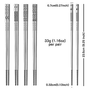 Titanium Plated Stainless Steel Chopsticks 2 Pairs Blue Silver Gift Set+ Stainless Steel Chopsticks Multipack 5 Pairs Gift Set+ Metal Steel Chopsticks Reusable with Travel Carrying Bag 2 Pairs Set