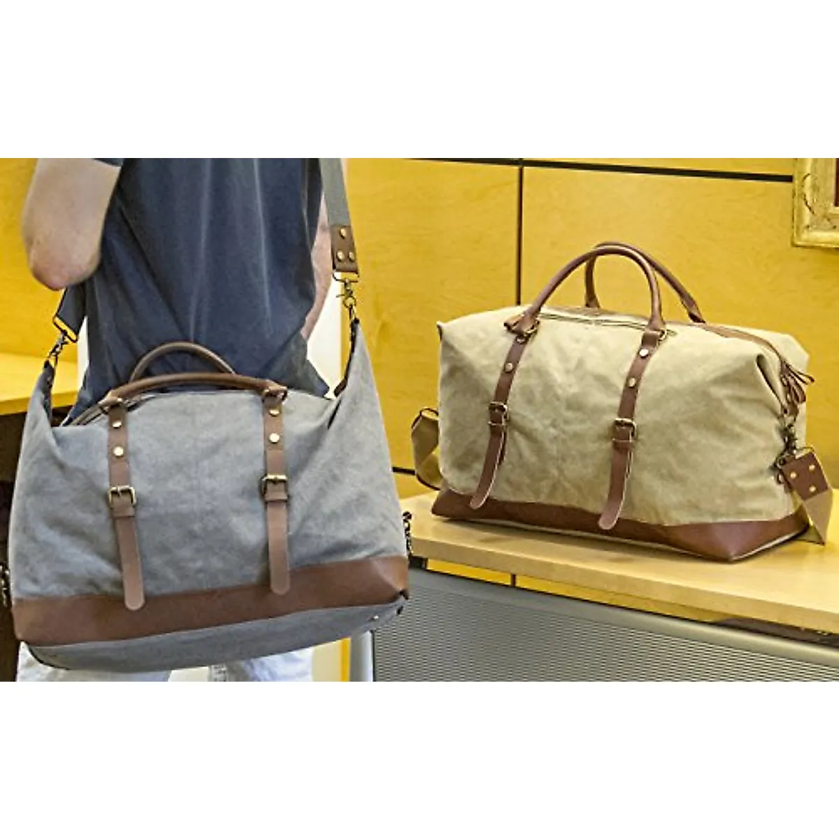 Sweetbriar Vintage Canvas Duffle Bag - Classic Weekender Travel Duffel