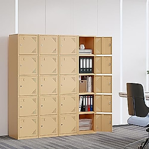 Yizosh Metal Locker with 5 Doors, Tall Steel Storage Lockers for Employees - 71" Locker Storage Cabinets for School, Gym, Home, Office, Garage (Camel)