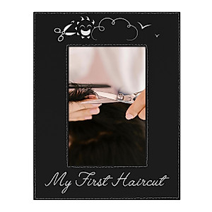 ThisWear Baby's 1st Haircut for Baby My First Haircut 4x6 Leatherette Photo Frame Black