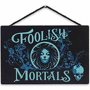 Disney Haunted Mansion Foolish Mortals Hanging Wood Wall Decor - Spooky Foolish Mortals Sign for Halloween Decor