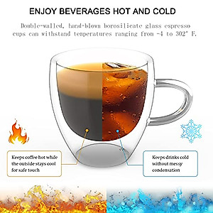 Espresso Cups 2.8 OZ Double Walled Glass Espresso Cups Set of 4 Thermo Insulated Espresso Coffee Cups with Handle Double Espresso Cups Espresso Shot Cups Father's Day Gift