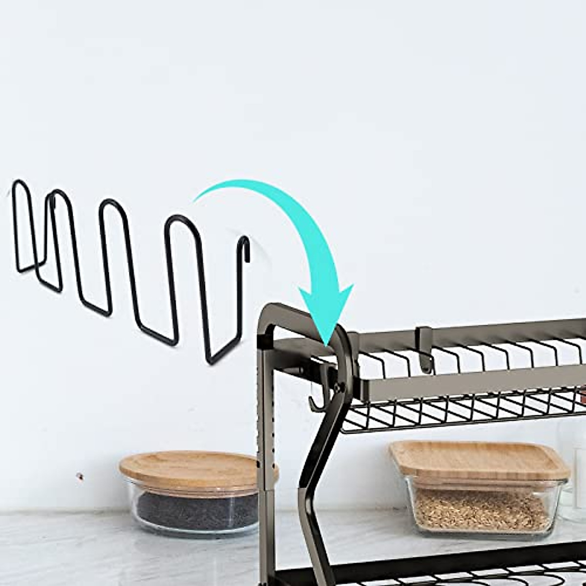 LIMORUNS Dishracks On Counter with Drainboard 2 Tier Set of Dish Drying Rack with Drainboard Utensils & Cutting Board Holder, Rustproof Large Black Dish Holders for Kitchen Counter