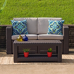 Flash Furniture Seneca Chocolate Brown Faux Rattan Loveseat with All-Weather Beige Cushions
