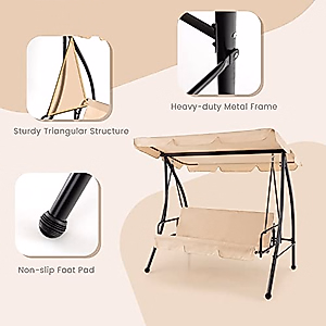 Tangkula 2 Person Porch Swing, 2-in-1 Convertible Outdoor Swing Bed with Adjustable Canopy, Removable Cushions, Solid Metal Frame, Outside Patio Swing for Backyard, Poolside, Deck