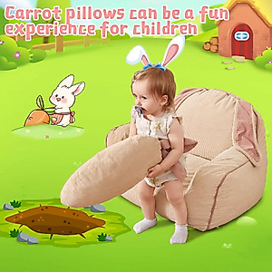 HAHASOLE Rabbit Toddler Sofa, Toddler Bean Bag Chair with Carrot Pillow, Corduroy Kids Armchair, Comfortable Toddler Chair for Boys and Girls