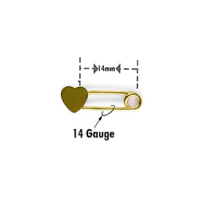 EG GIFTS Nipple Rings Surgical Steel Safety pin with Heart Design Ion Plated Gold Color 14 Gauge 14mm Sold As a Pair